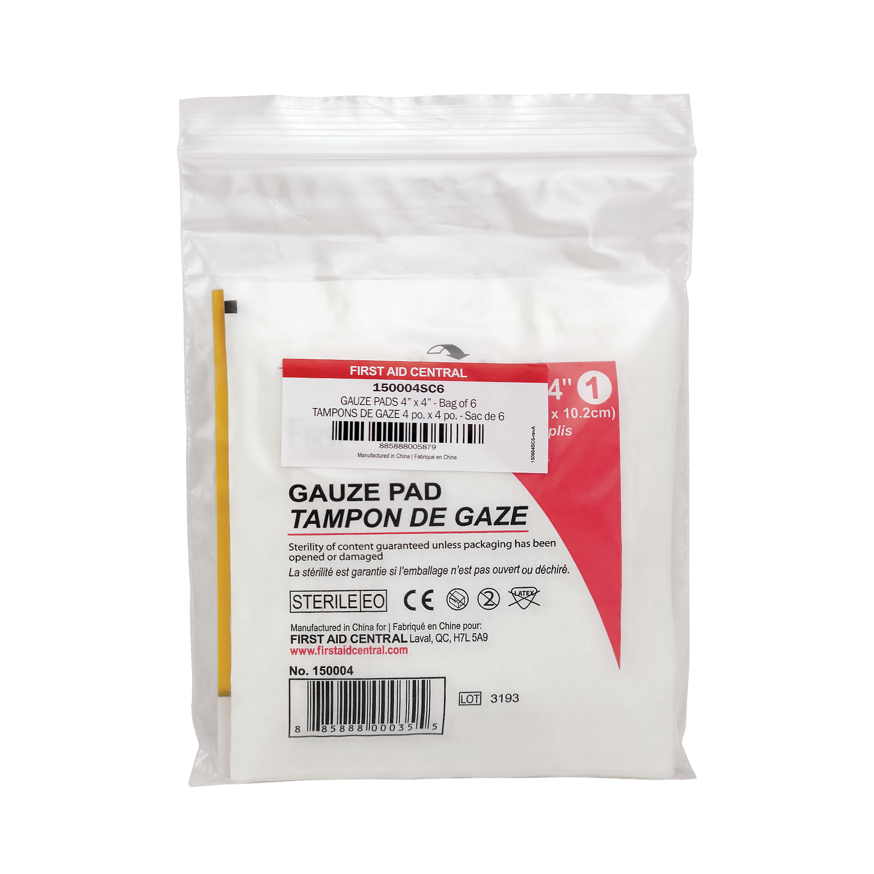 Gauze Pads, Sterile, 10.2 x 10.2 cm (4" x 4"), 6 per Bag, SmartComplia ...
