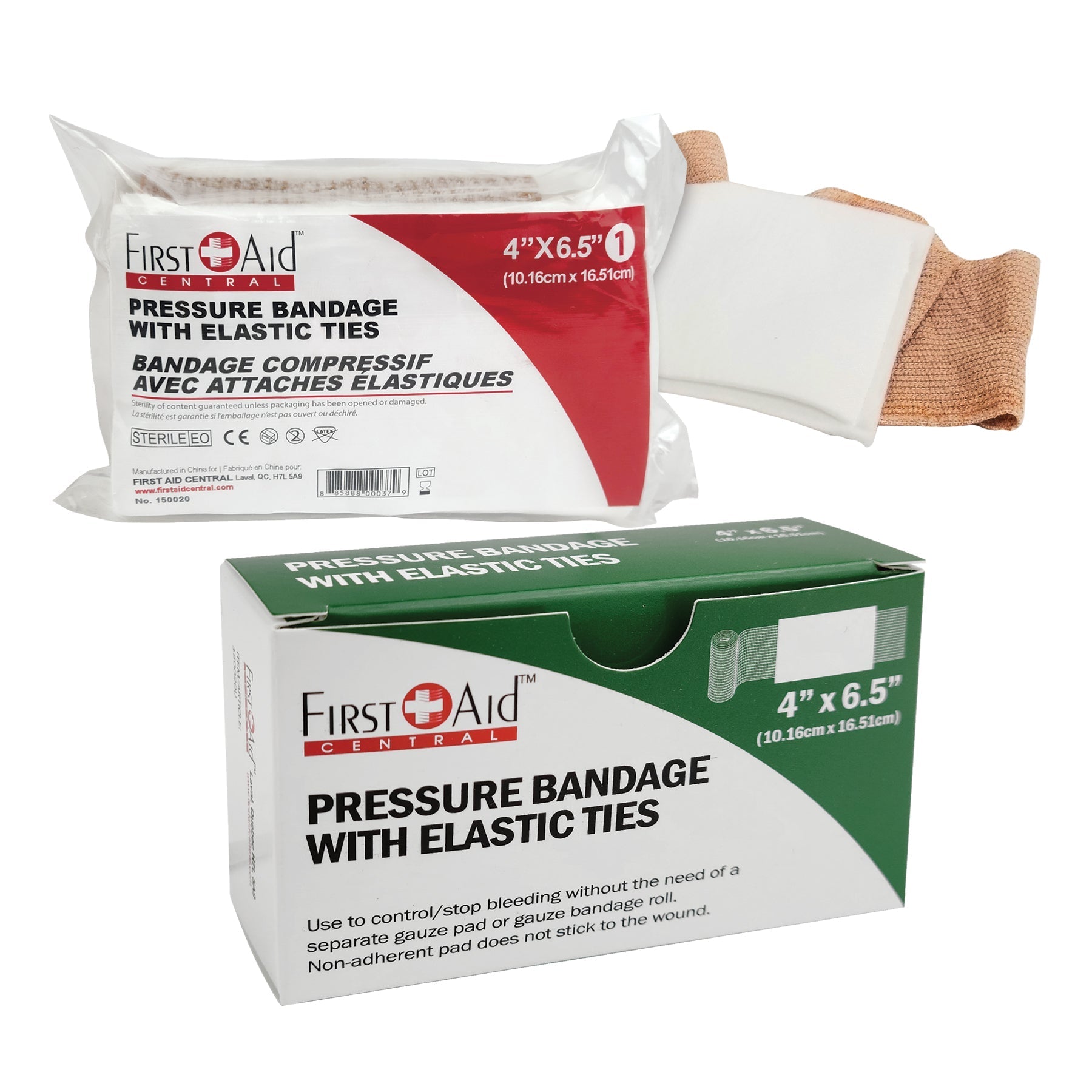 Compress Pressure Bandage w/Elastic Ties - 4" x 6.5" - In a Box – First ...