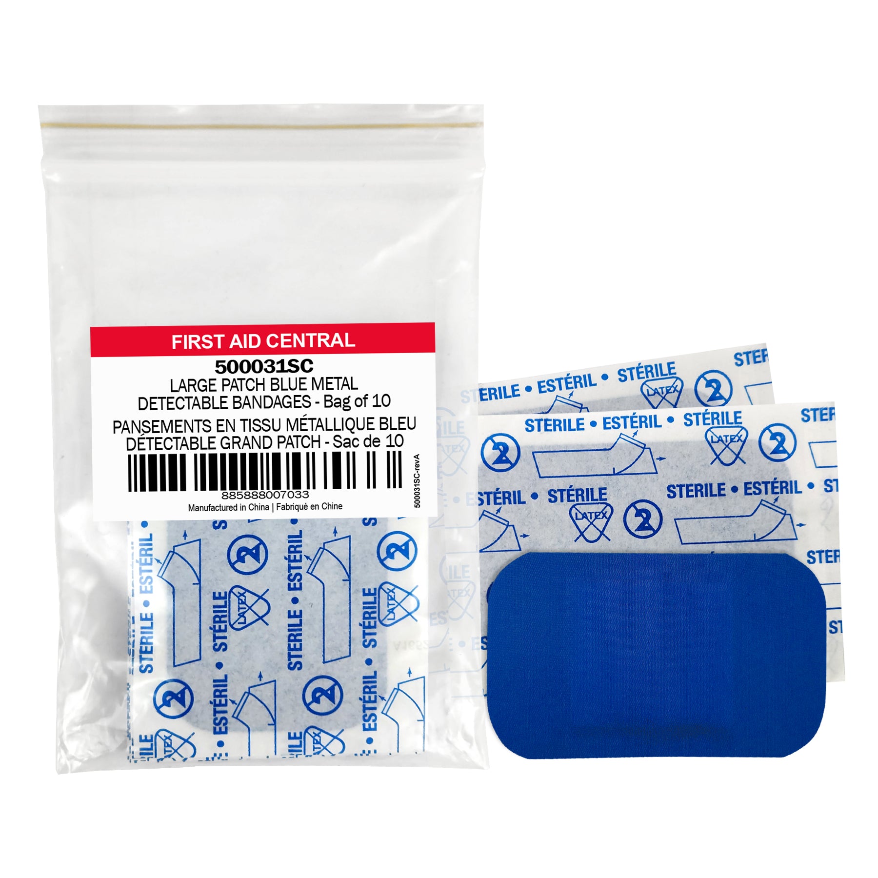 Large Patch Blue Detectable Bandages, 10 per Bag, SmartCompliance Reﬁl ...